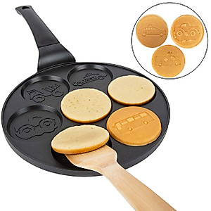 Car & Truck Mini Pancake Pan - Make 7 Unique Flapjack Cars, Nonstick Pan Cake Maker Griddle for Breakfast Fun & Easy Cleanup, Unique Morning Treat or Special Birthday Baking Gift for Kids