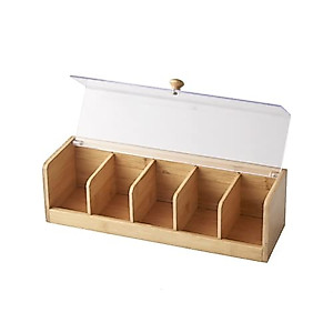 Nifty Solutions Bamboo Tea Box | 5 Compartment Tea Bag Storage | Stores up to 100 Tea Packets | Natural Wooden Tea Box | Tea Storage Containers | Organize Tea, Jewelry & Small Items