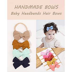 doboi 20PCS Baby Headbands Hair Bows Muslin Gauze Bows Elastic Nylon Hairbands Boutique Soft Hair Accessories for Girls Newborns Infants Toddlers and Kids