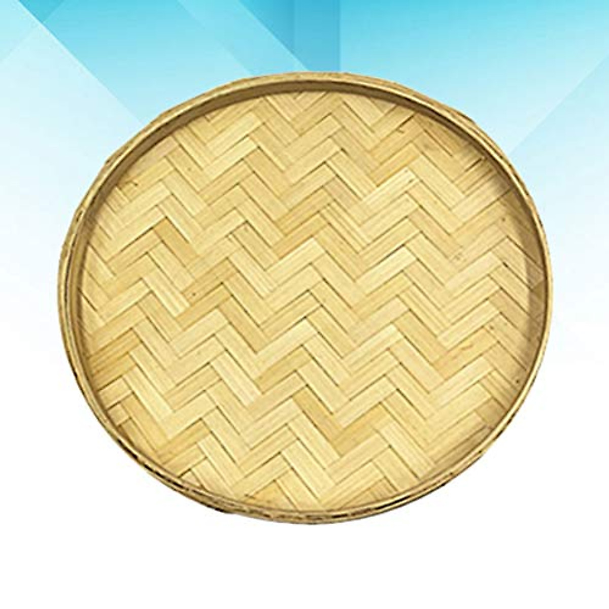 MILISTEN Flat Wicker Bamboo Wood Round Serving Platter Bamboo Basket Tray Flat Shallow Basket for Kids DIY Drawing 42CM