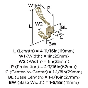 Amerock H37006BBZ | Vinland Double Prong Decorative Wall Hook | Golden Champagne Hook for Coats, Hats, Backpacks, Bags | Hooks for Bathroom, Bedroom, Closet, Entryway, Laundry Room, Office