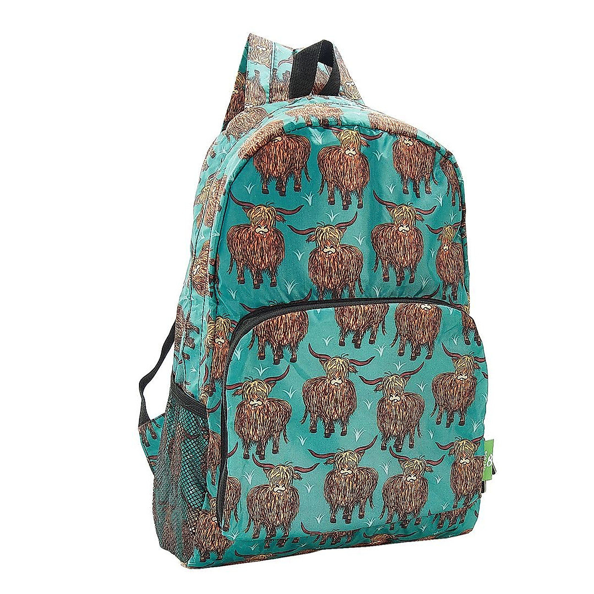ECO CHIC Lightweight Packable Backpack Handy Foldable Travel Daypack (Highland Cow Teal)