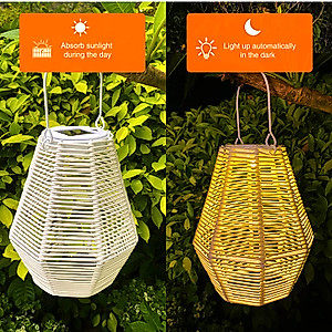 【Limited Promotion】Solar Lantern Outdoor Rattan Hanging Solar Light Solar Table Lamp Waterproof with Warm Light Bead for Patio Yard Garden Wedding Landscape Decoration - Auto on/Off (Light Beads)