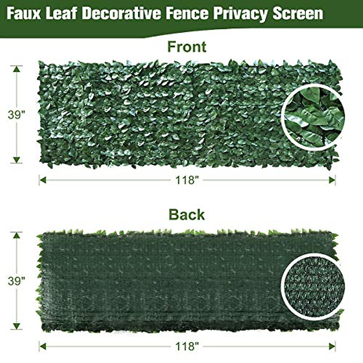 SEKKVY 39" x 118" Artificial Hedges Faux Ivy Privacy Fence Screen Peach Leaves Panels with Mesh Backing - Vine Decoration for Outdoor Decor, Garden, Yard