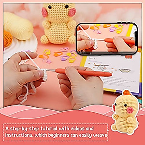 JNENERY Crochet Kit for Beginners, DIY Crochet Animal Kit, Cute Animal Kit for Kids Dinosaur Starter Pack with Yarn Balls, Crochet Hooks, Knitting Stitch Markers, Needles, Instructions for Beginners