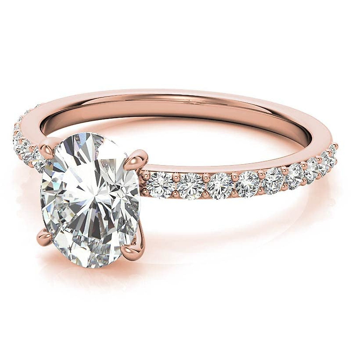 10K Solid Rose Gold Handmade Engagement Ring 3 CT Oval Cut Moissanite Diamond Solitaire Wedding/Bridal Ring for Womens/Her Propose Ring Set (7)