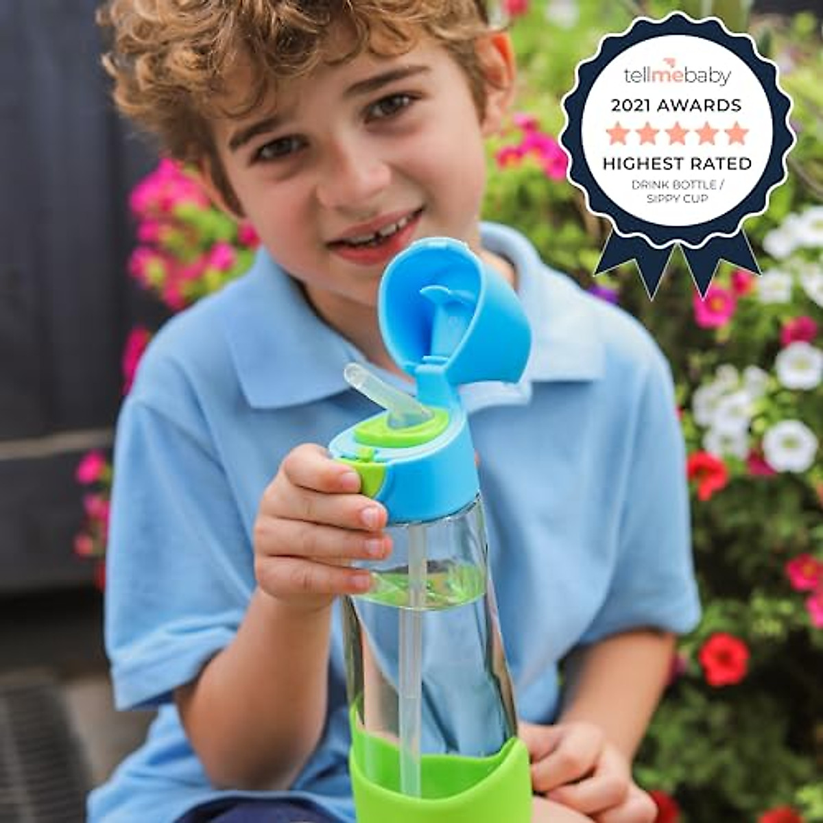 b.box 20oz Tritan Straw Bottle | Large, Modern Water Bottle with Flip Straw for Kids | Spill Proof, BPA Free (Emerald Forest, 20 oz)