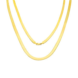 Nuragold 10k Yellow Gold 6mm Solid Herringbone Silky Flat High Polish Chain Necklace, Womens Mens Jewelry 16" 18" 20" 22" 24"
