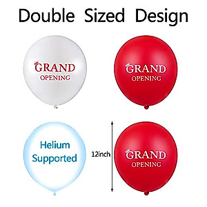 60 Pieces Grand Opening Balloons 12 Inch Double Side Celebrate Business Latex Balloons with 3 Pieces White Balloon Ribbons for Ceremony Decoration (White, Red)