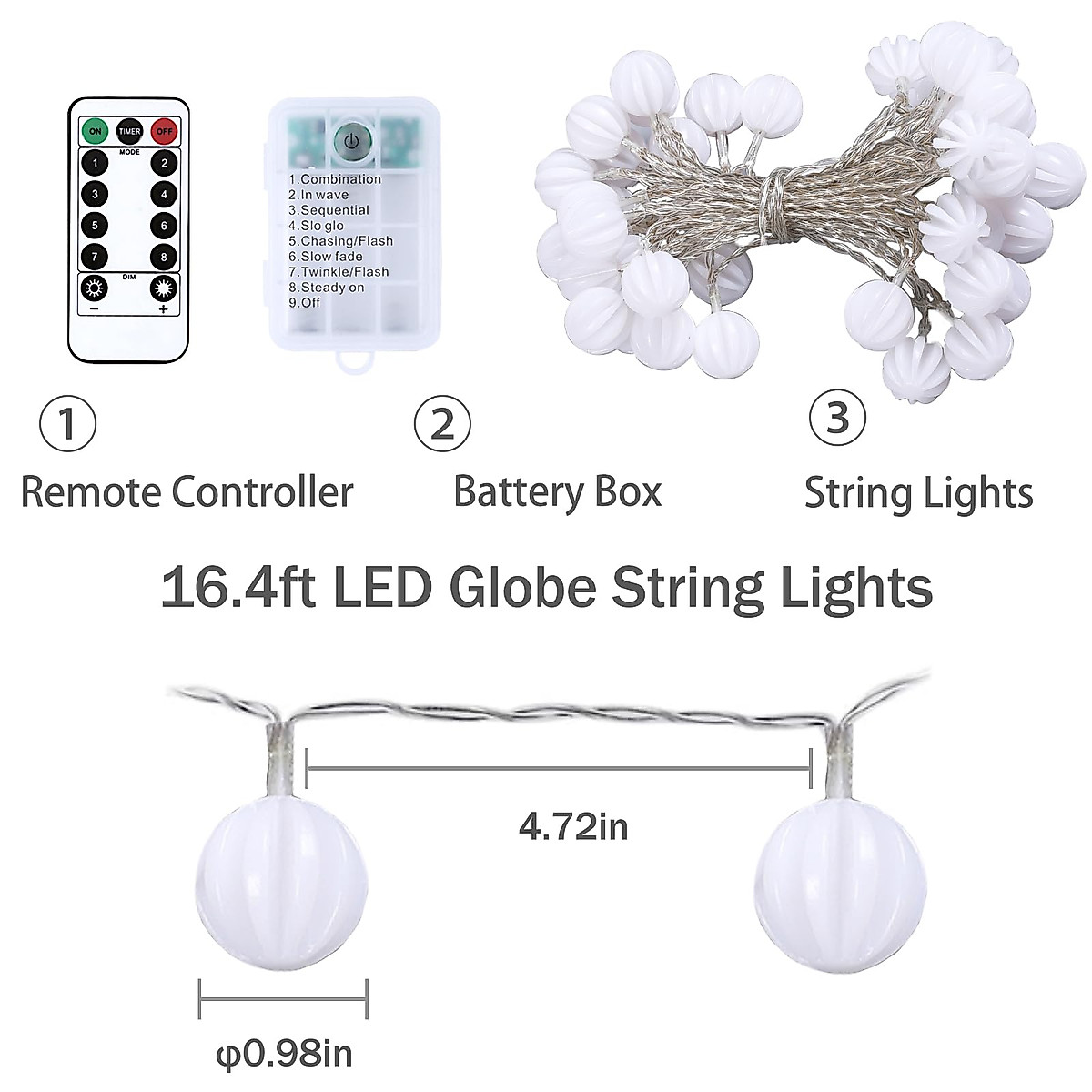 Battery Operated Globe String Lights Bedroom, 16ft 40 Classroom String Lights with Remote, Indoor Outdoor Bedtime Decorative String Lights for Camping Christmas Party Patio Wedding Gazebo Dorm Tent