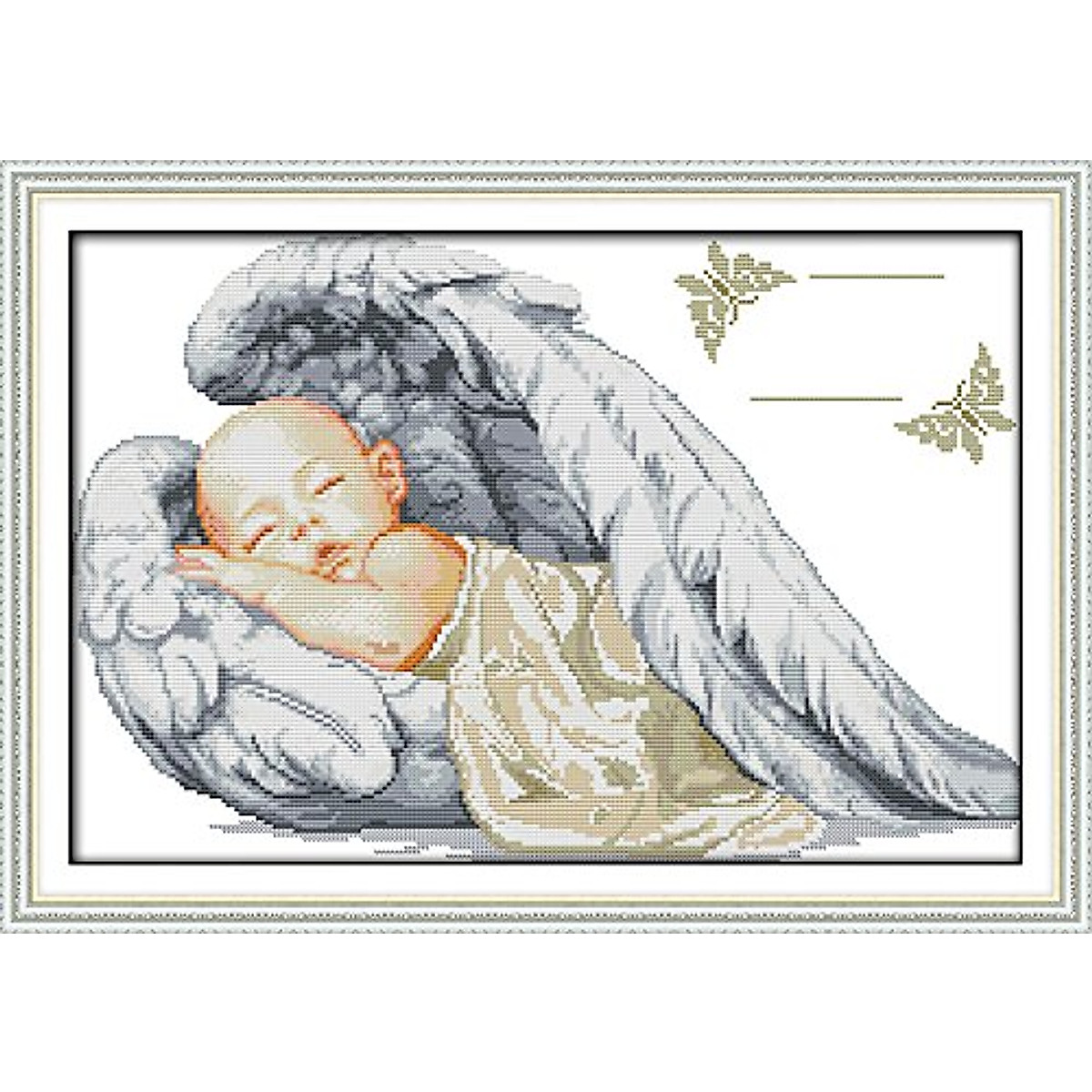 Maydear Cross Stitch Kits Stamped Full Range of Embroidery Starter Kits for Beginners DIY 11CT 3 Strands - Little Angel Birth Certificate 24.4×17.3(inch)