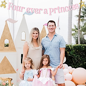 Sursurprise Princess 4th Birthday Party Decorations, Four Ever A Princess Banner Pink Gold for Girls, Princess Themed 4 Years Old Birthday Party Supplies