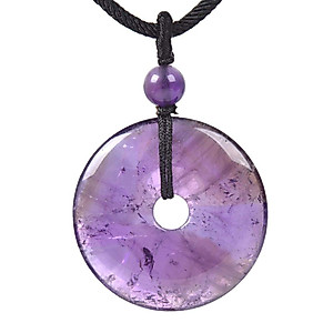 JUST IN STONES womens Natural Amethyst Gemstone 30mm Donut Beads Reiki Chakra Pendant Necklace Handmade Jewelry 22 Inch