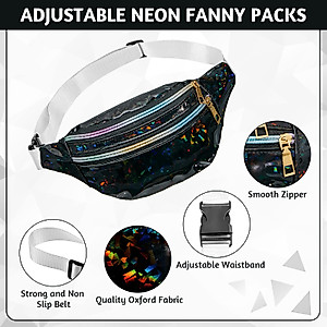 Saintrygo 7 Pack Wedding Bachelorette Fanny Pack Holographic Fanny Pack Bride Bridesmaid Waist Bag for Bachelorette Party(Silver, Black)