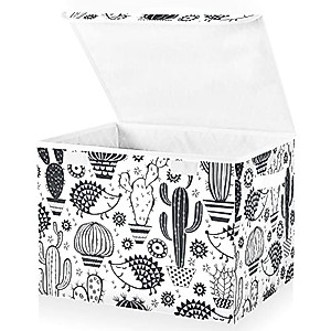 Krafig Animal Hedgehog Black White Foldable Storage Box Large Cube Organizer Bins Containers Baskets with Lids Handles for Closet Organization, Shelves, Clothes, Toys