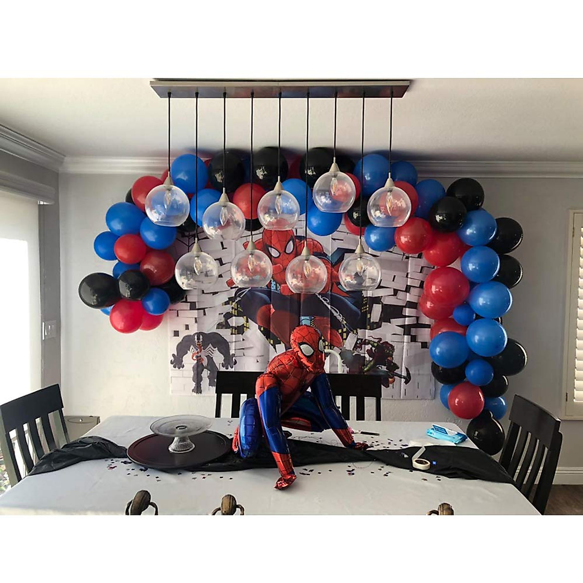 Red Blue Black Balloon Arch Kit - 104pcs 16ft Balloon Strip for Boys Kids Party Backdrop, Birthday, Graduation Balloon Decor Supplies