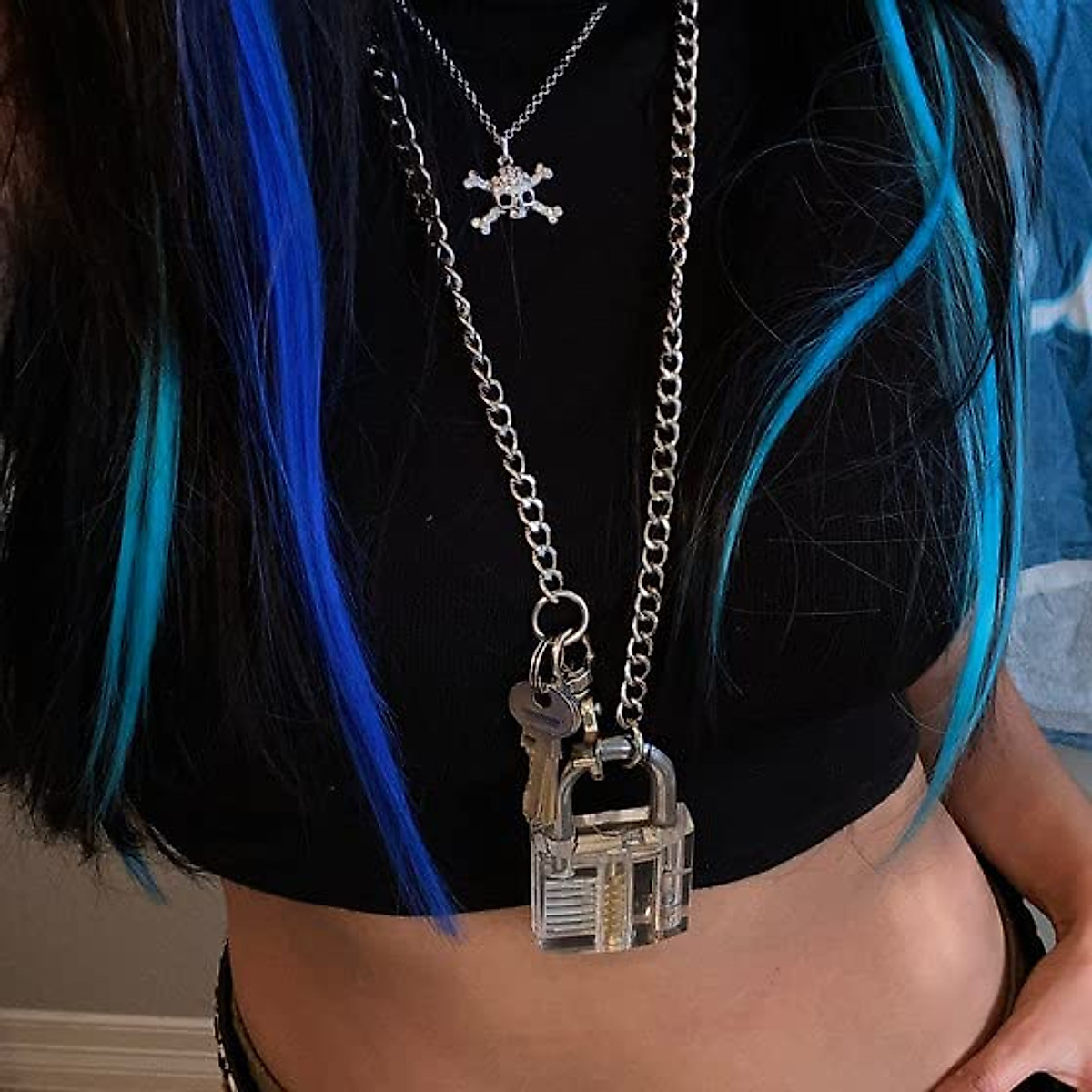 BENBIYO Skull Necklace Orb Saturn NANA Gothic Silver Rhinestone Crossbones Pendant Necklace for Women