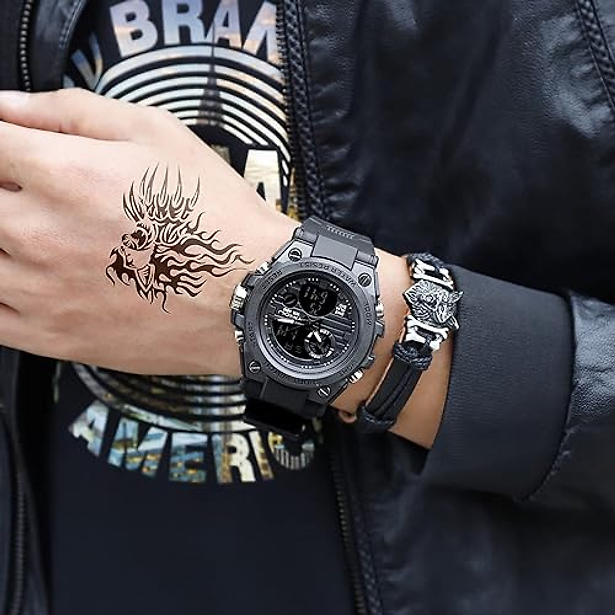 Yihou Men's Military Watch Outdoor Sports Electronic Watch Tactical Army Wristwatch LED Stopwatch Waterproof Digital Analog Watches