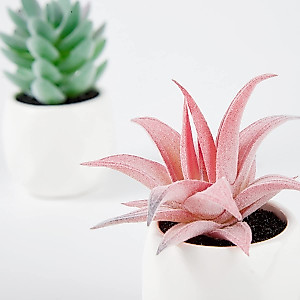 Set of 4 Mini Artificial Succulent Plants with White Geometric Ceramic Planters Faux Succulent for Bedroom Bathroom Bookshelf Office,Wedding Home Garden Decor（red/Green/Orange Yellow/Purple）