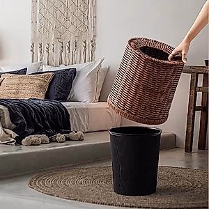 Generic Round Wicker Waste Paper Bin and Basket with Removable Plastic Liner, Drop-in Oval Wicker Waste Basket, Round Organizer Holder for Bathroom, Kitchen, Bedroom, Home, Office (Size : 12L)(8L)