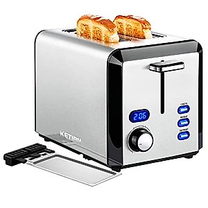 Toaster 2 Slice, KETIAN Wide Slot Toaster Stainless Steel, Countdown Timer, Cancel Reheat Defrost Function, 6 Browning Settings, Removable Crumb Tray,800 watts