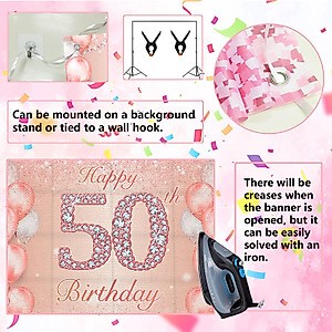 Happy 50th Birthday Rose Gold Banner Cheers to 50 Years Old Backdrop Confetti Balloons Theme Decor for Women 50 Years Old Pink Birthday Party Decorations Bday Supplies Background Favors Gift Glitter