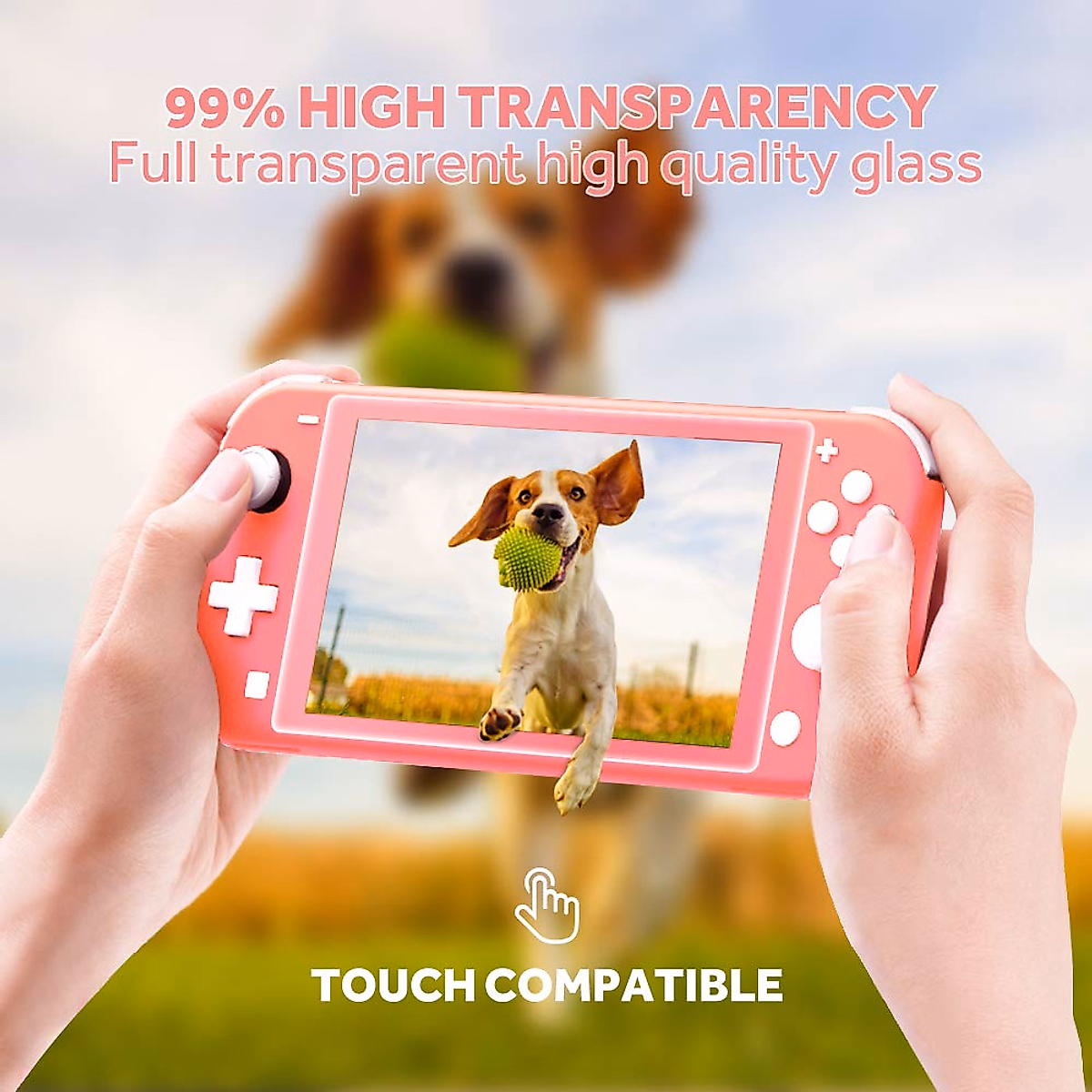 GeeRic 8PCS Case Compatible with Switch Lite, (Not Compatible With Switch) Carrying Case Accessories Kit, 1 Soft Silicon Case + 2 Screen Protector + 4 Thumb Caps + 1 Storage Carrying Bag Pink