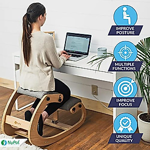 NYPOT Ergonomic Kneeling Chair - Adjustable Rocking Knee Chair Posture Chair - Wooden Office Chair for Back Pain Relief - Kneeling Stool and Angled Chair - Small Chair, Desk Chair for Home and Office