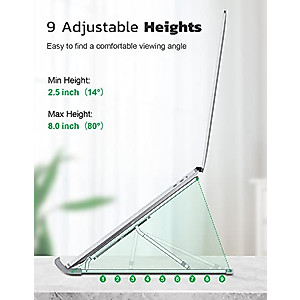 RIWUCT Laptop Stand for Desk, 9 Angles Adjustable Ergonomic Computer Stand with Detachable Phone Holder, Aluminum Cooling Portable Laptop Riser Holder Compatible with MacBook Pro Air Up to 15.6''