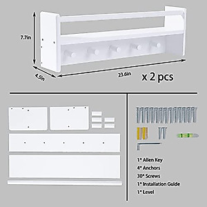 AZSKY White Wall Mounted Nursery Book Shelves Floating Bookshelf for Room Decor 24 Inch Toys and Books Storage Organizer Hanging Wall Shelves a Set of 2