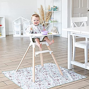 Bumkins Bibs for Girl or Boy, Long Sleeved Bib for Baby and Toddler 6-24 Months, Essential Must Have for Eating, Feeding Set, Splat Mat for Floors Under High Chair, Mess Saving Fabric, Floral Gray