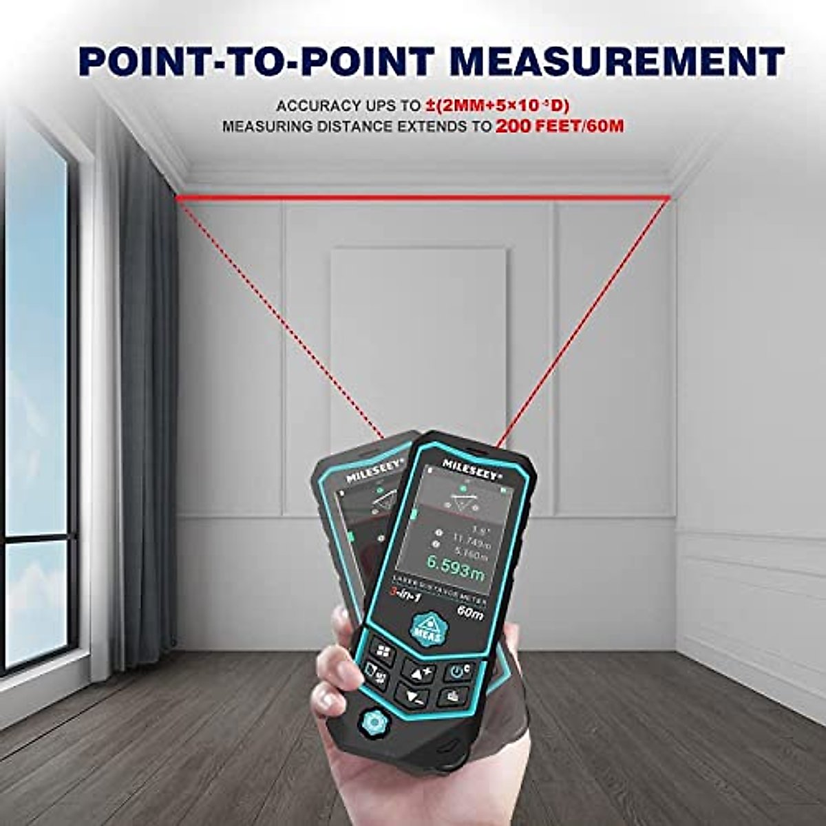 MiLESEEY R2B 200ft Laser Measure Tool with Built-in Wheel for Curved Measure, Digital Measuring Tape with Angle Sensor, Pythagorean, Point to Point, Area and Volume Measure