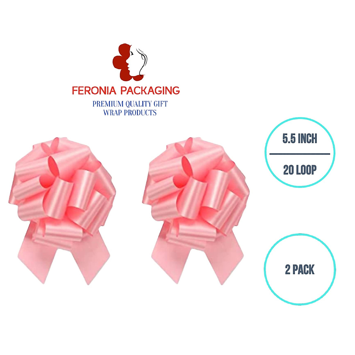 Feronia Packaging 2 Pieces Pull Bow for Gift Wrapping Gift Bows Pull Bow With Ribbon for Wedding Gift Baskets, 5.5 Inch 20 Loop (Light Pink)