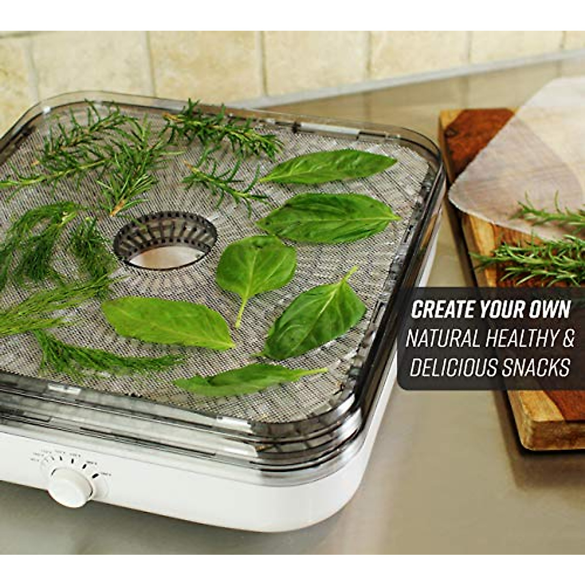 Ronco Turbo EZ-Store 5-Tray Dehydrator with Convection Air Flow, Food Preserver Adjustable Temperature Control, Quiet Operation, for Jerky, Fruits, Vegetables, Herbs, White