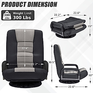 ACIPENSER Swivel Gaming Chair Multipurpose Floor Gaming Chair for Playing Video Games, TV, Reading w/Armrest Lumbar Support & 6 Adjustable Postion Backrest for Adults & Kids,Grey