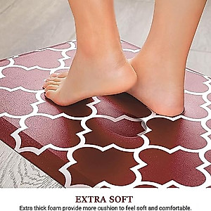VRINO 0.47 InchThick Kitchen Mat ， Heavy Duty PVC Waterproof Non-Slip Kitchen Memory Foam Floor Mats ， for Kitchen, Office, Sink,Red-17.3×60""