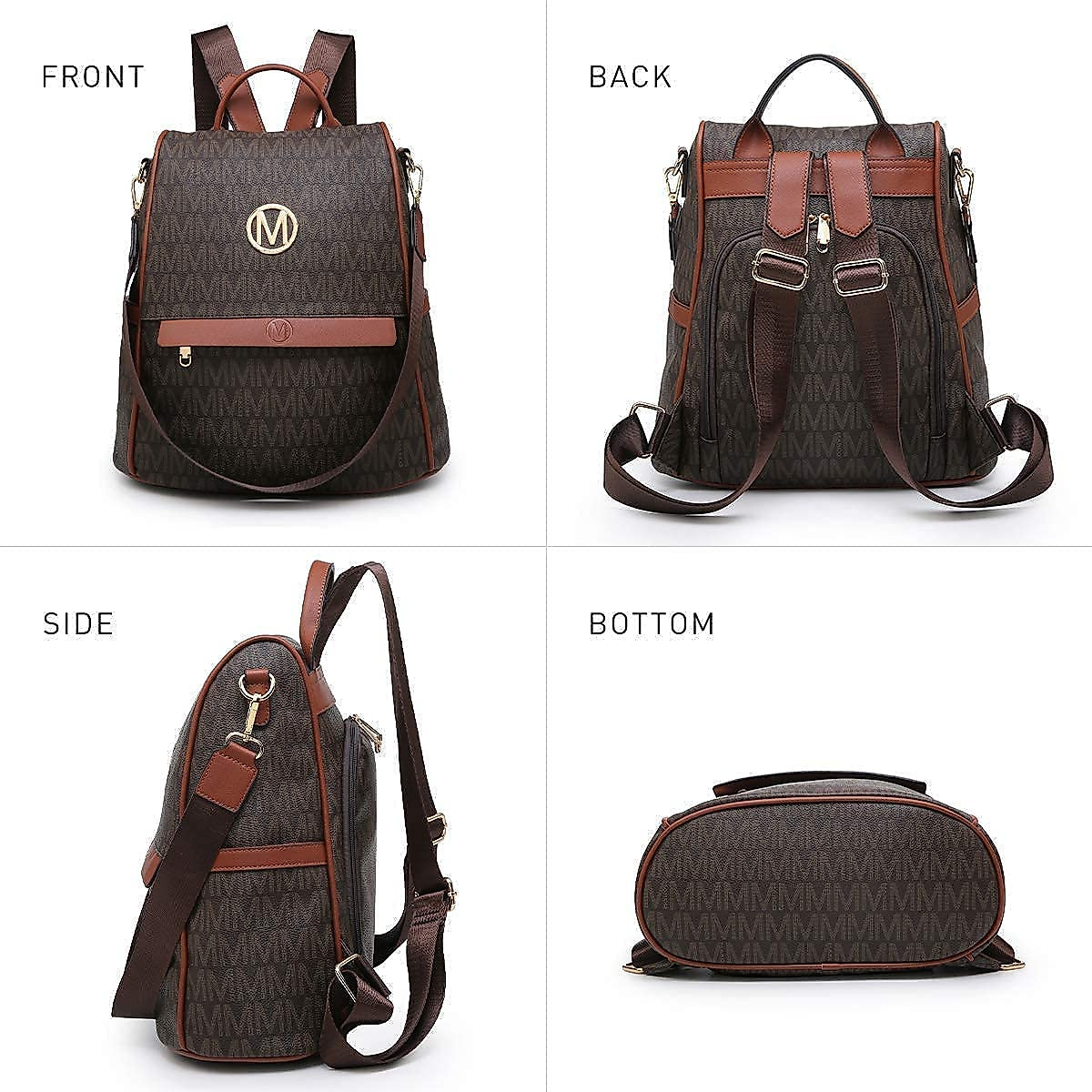 MKP Women Backpack Purse Fashion PU Leather Anti-theft Rucksack Lightweight Ladies Casual Travel College Shoulder Bag 2Pcs