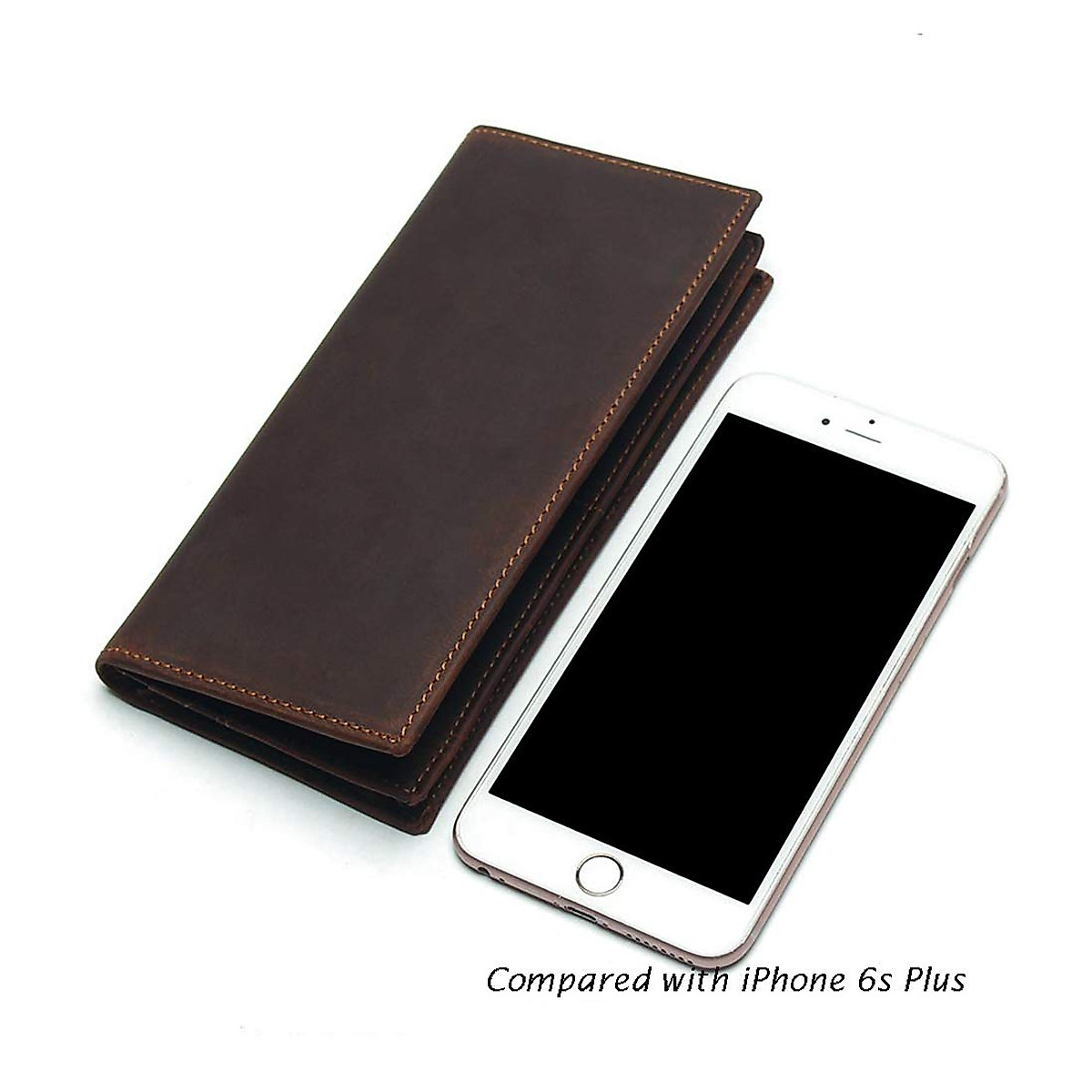 LUUFAN Men's Vintage Genuine Leather Long Bifold Wallet With Zipper Pocket