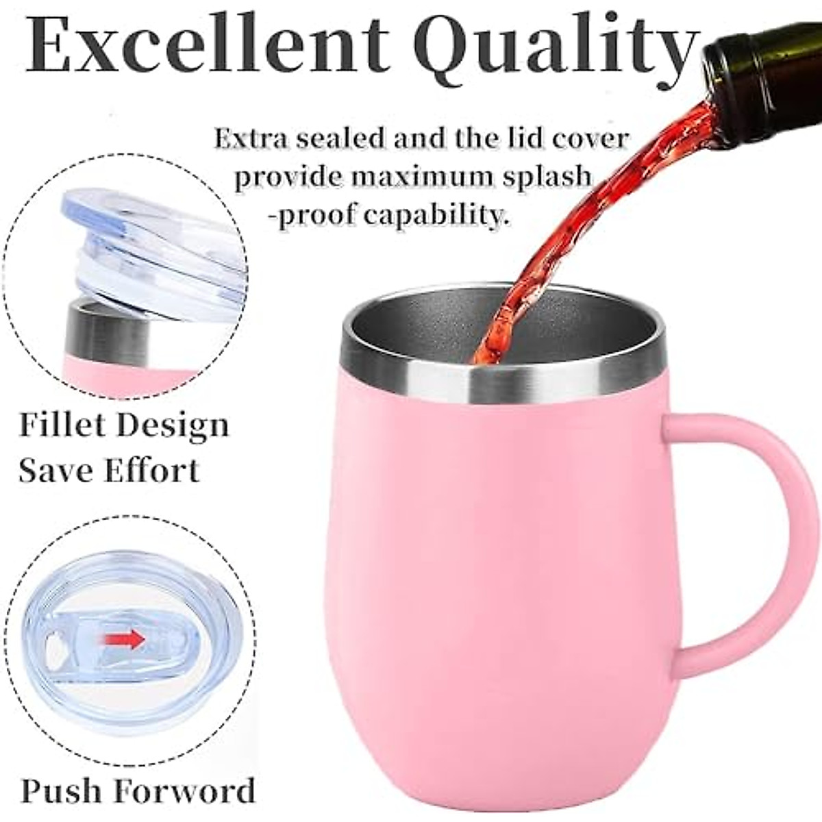 Stainless Steel Wine Tumblers 12oz,Triple Insulated Wine Glass Tumbler Stemless w/Lids,Straw and Cleaning Brush,Wine Glass Coffee Mug for Wine,Cocktails,Champaign,Spill Proof Ice Hot Drink Cup
