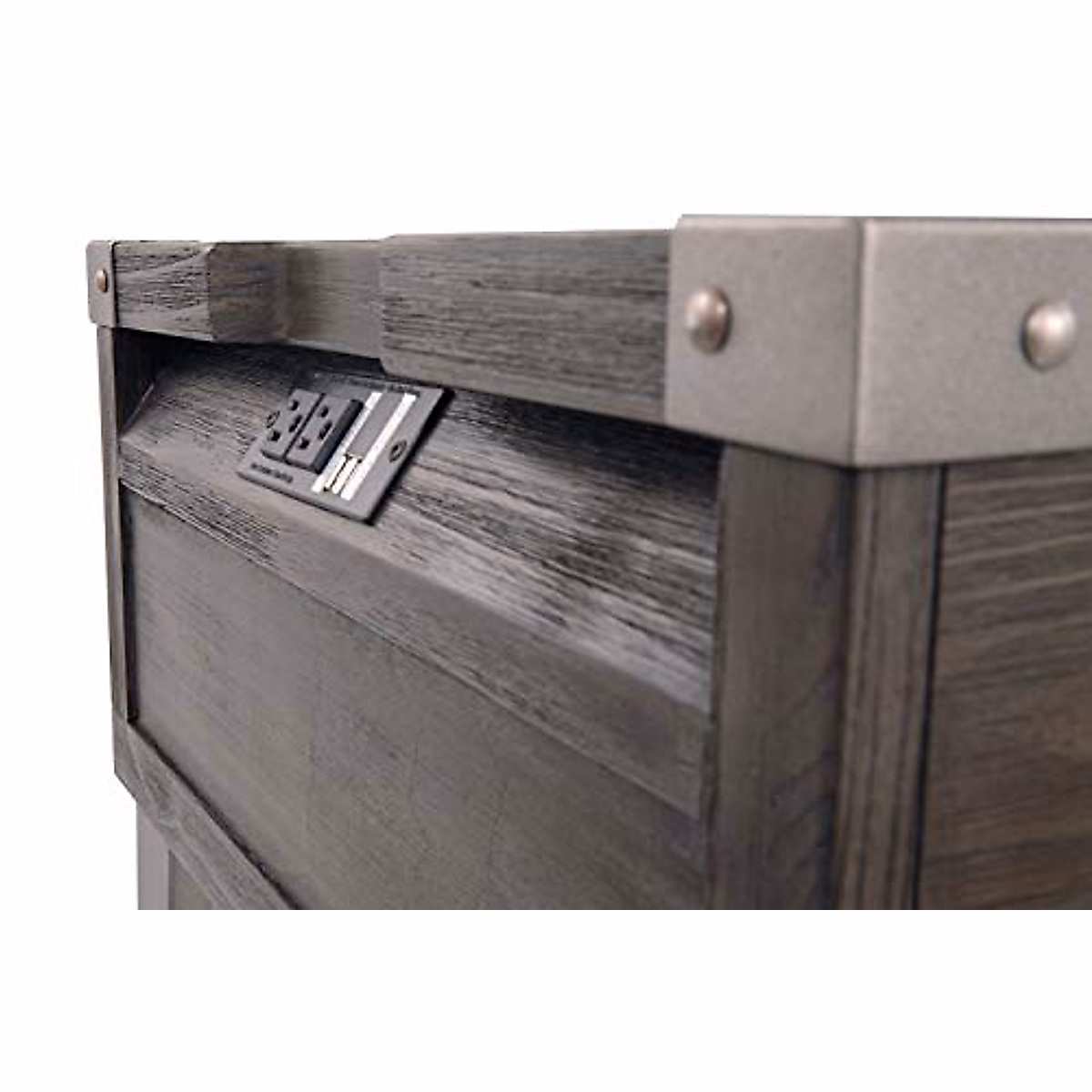 Signature Design by Ashley Todoe Industrial Square End Table with 1 Drawer, 2 Outlets and 2 USB Charging Ports, Dark Gray with Weathered Pine Finish