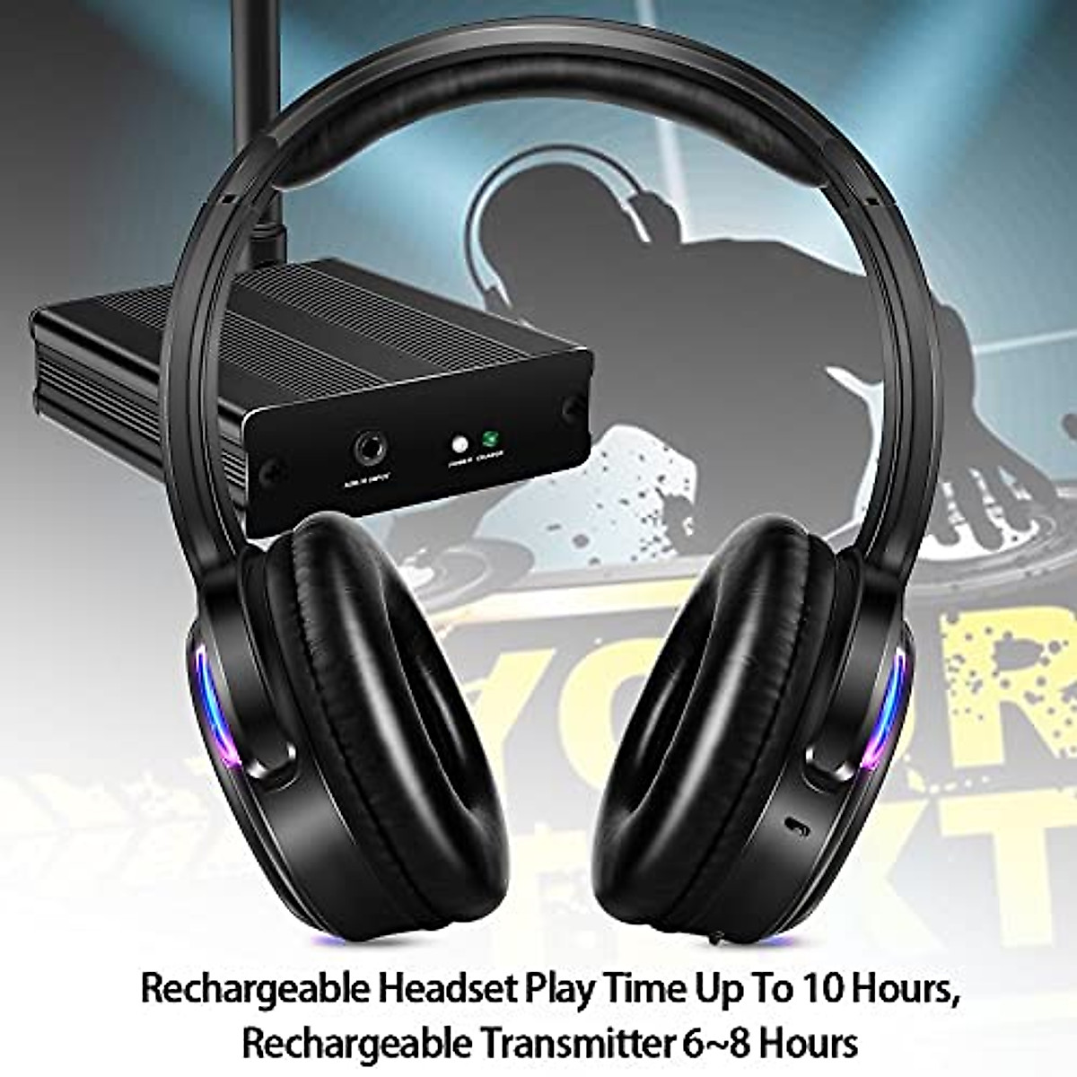 AYVVPII 10pcs Bundle Wireless Silent Disco LED Flashing Light Headphones with 1 Transmitter 500m Distance