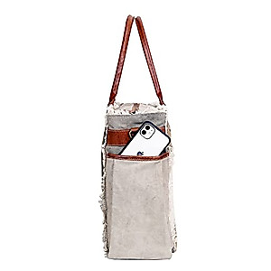 Ruzioon Upcycled Canvas & Cowhide Hand Bag, Canvas & Cowhide Weekender Bag, Canvas Tote Bag, Canvas Shoulder Bag for Women’s