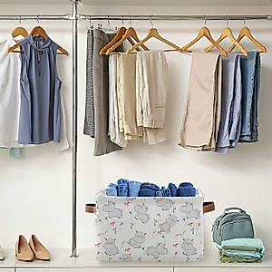 2 Pack Storage Basket Cute Hippo Collapsible Organizer Basket with PU Handles, Waterproof Nursery Basket Storage Bin for Shelves for Organizing Closet