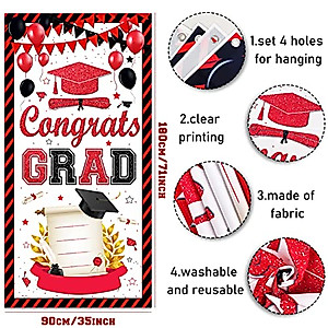 Graduation Party Decorations 2023 Red Congrats Grad Door Cover Class of 2023 Graduation Banner Backdrop for 2023 Grad Indoor Outdoor Party Supplies with A Gift Pen(Red)