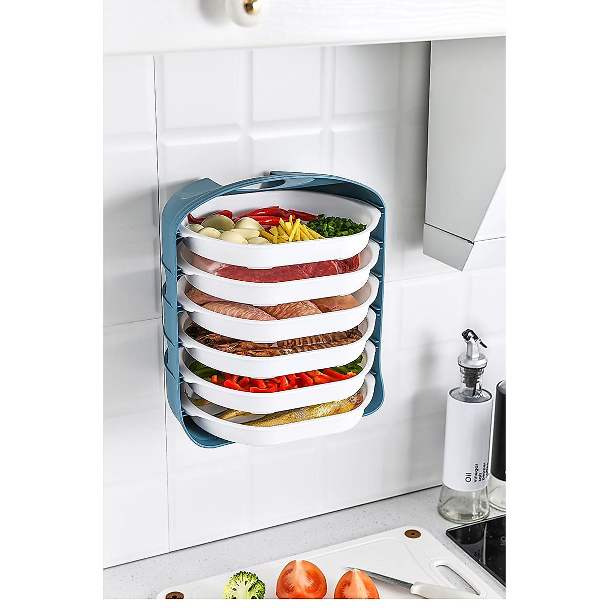 RJfashion Kitchen multifunctional side dish storage box-household multi-layer hot pot vegetable side dish tray-can be superimposed and assembled freely??????????? (white, 6-layer storage)