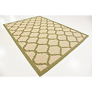Unique Loom Outdoor Trellis Collection Area Rug - Moroccan (7' 1" x 10' Rectangle, Beige and Olive/ Beige)