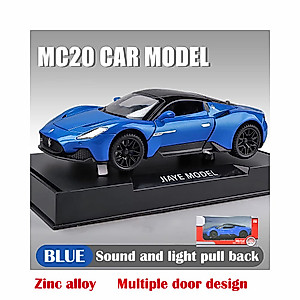 Alloy Collectible Toy Cars Model Blue Maserati MC20 Diecast Pull Back Vehicles with Light&Sound
