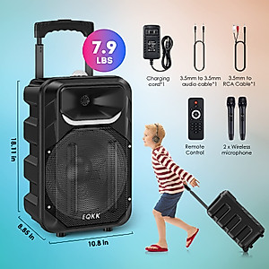 Portable Karaoke Machine for Adults and Kids with 2 Wireless Microphones New 10" Subwoofer PA Machines Bluetooth 5.0 Karaoke Speaker System with DJ Light for Outdoor Party