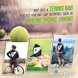 ALIEN PROS Lightweight Tennis Sling Backpack for your racket and other essentials - Pack quickly and lightly for tennis and in life - Tennis Racket Bag Sling Bag for men and women, Blue