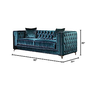 ICE ARMOR 2Pc Living Room Set Loveseat in Dark Teal Velvet Sofas